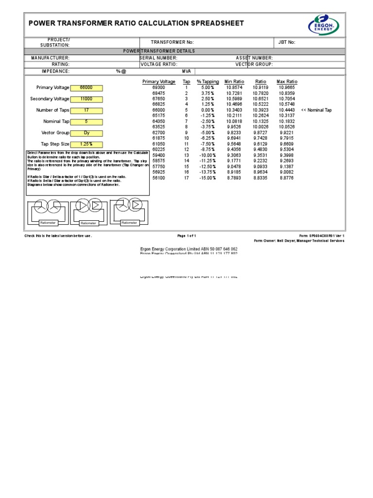 Power Transformer Ratio Calculation Spreadsheet: Ratiometer Ratiometer ...