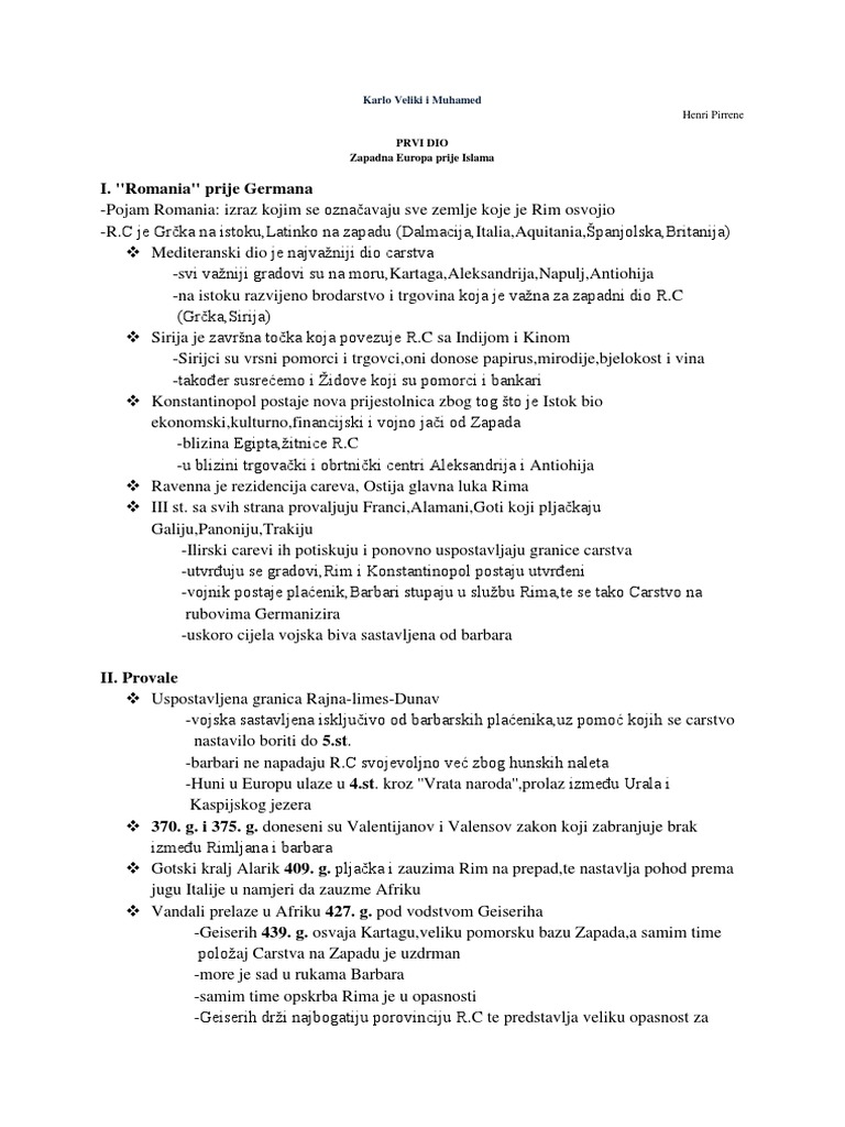 Karlo Veliki I Muhamed - 1. Kolokvij | PDF