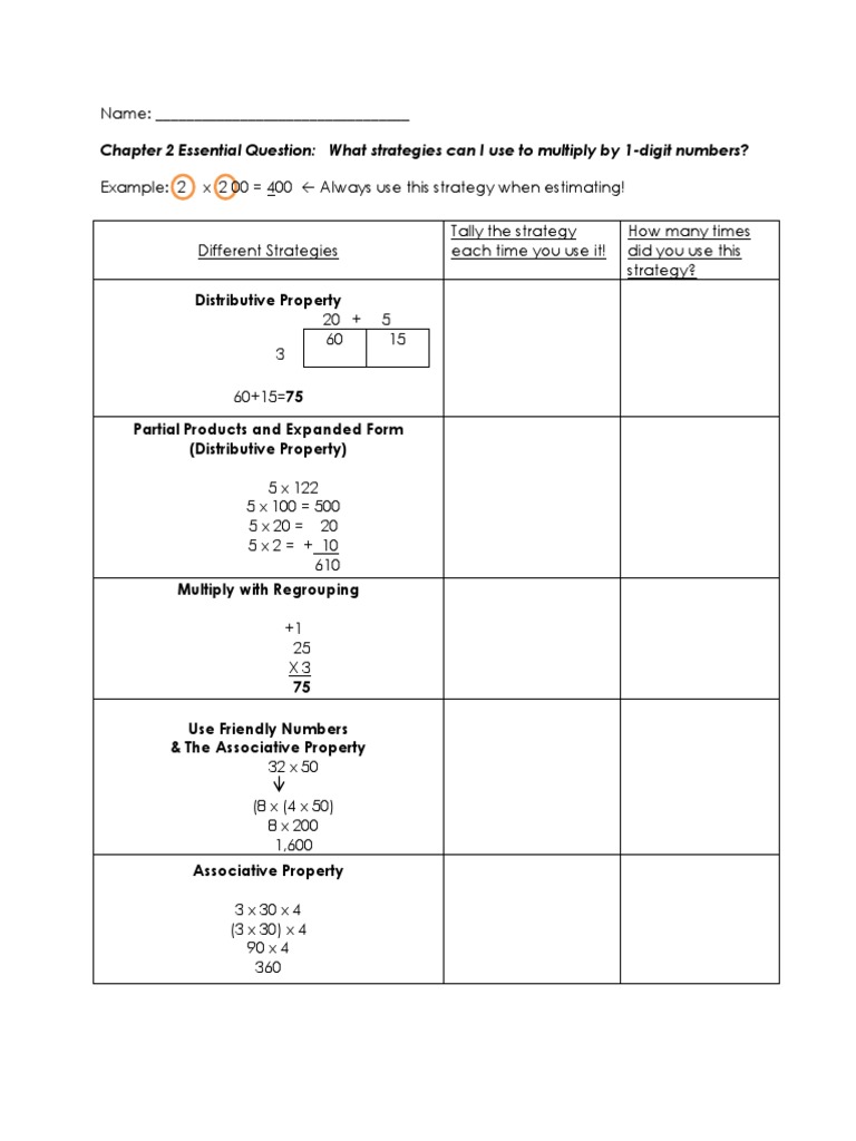 Strategies for Multiplying by 1-Digit Numbers | PDF | Teaching Methods ...