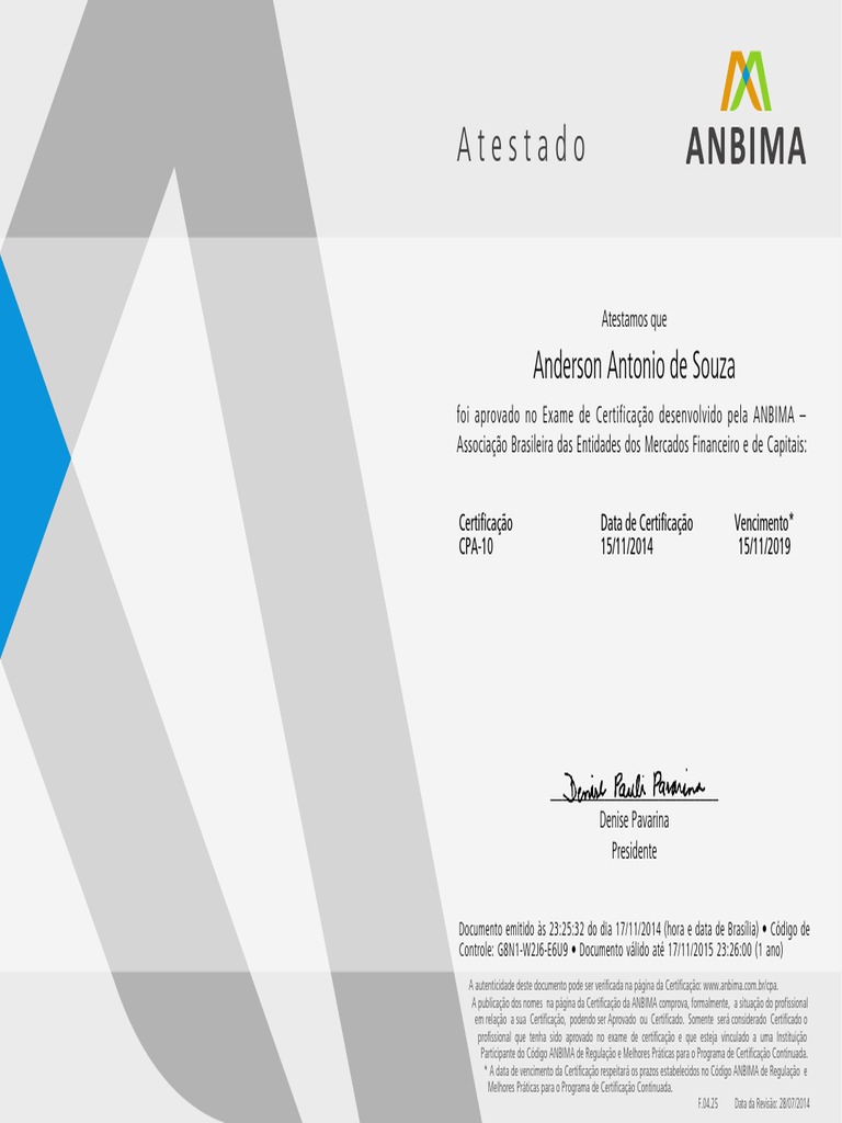 Certificado Anbima - CPA 10 | PDF