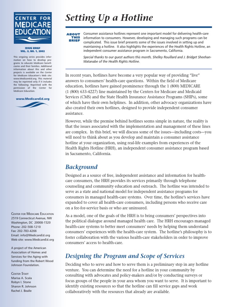 Setting Up A Hotline PDF | Download Free PDF | Medicare (United States ...