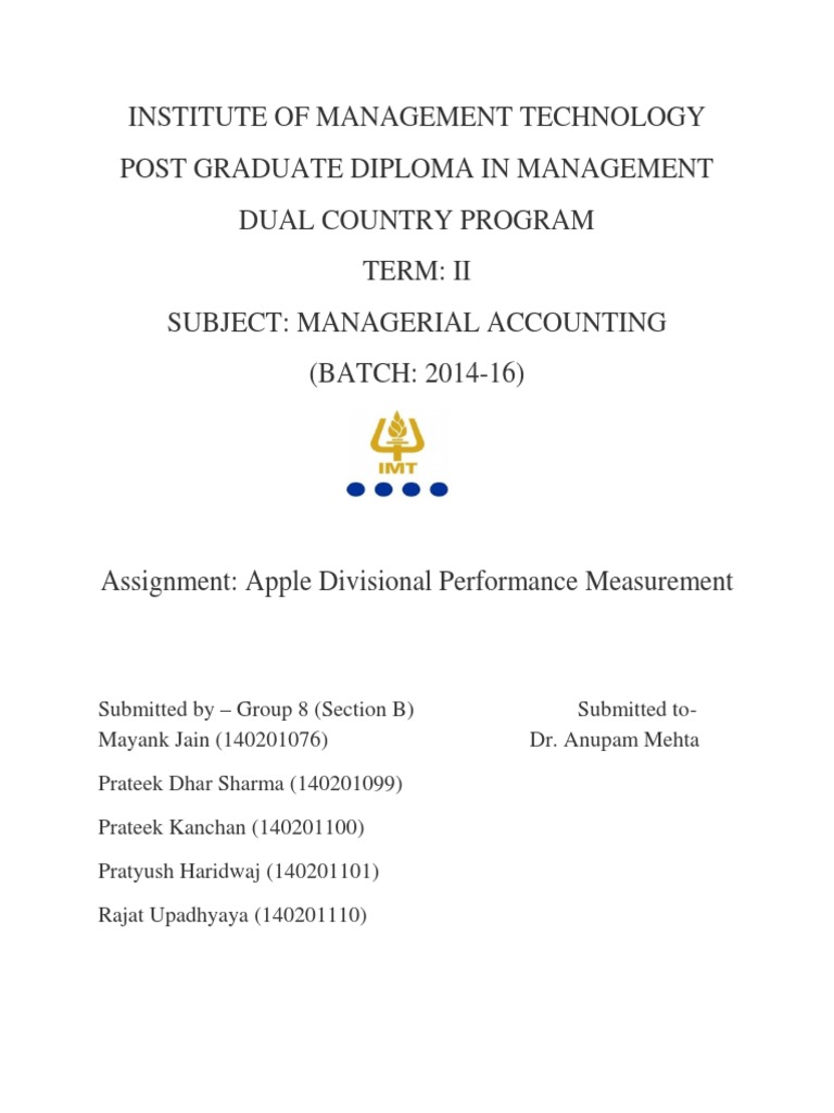 Apple Divisional Performance Measurement | PDF | Return On Investment ...