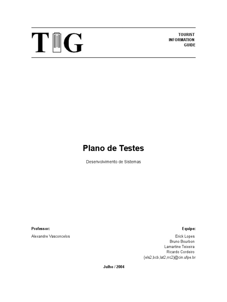 Exemplo de Plano de Testes | PDF