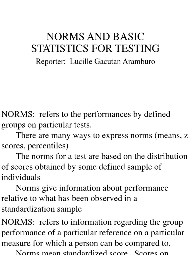 Norms and Statistics in Testing | PDF | Norm (Social) | Psychological ...