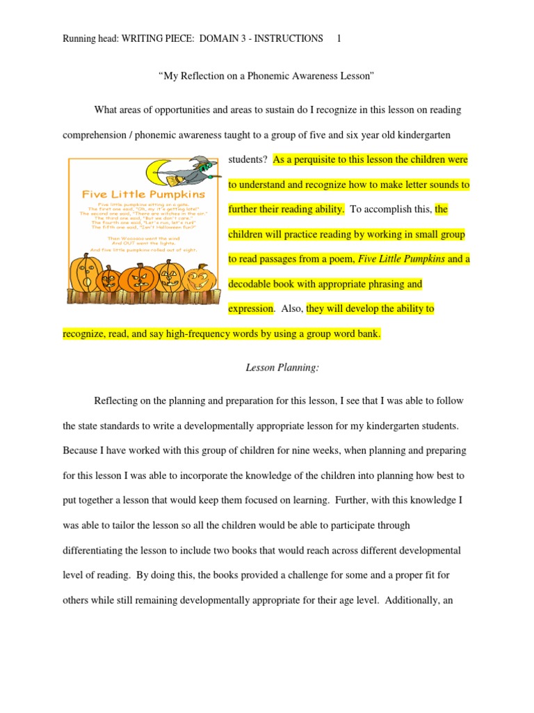 Phonemic Awareness Lesson Reflection | PDF | Phonics | Reading (Process)