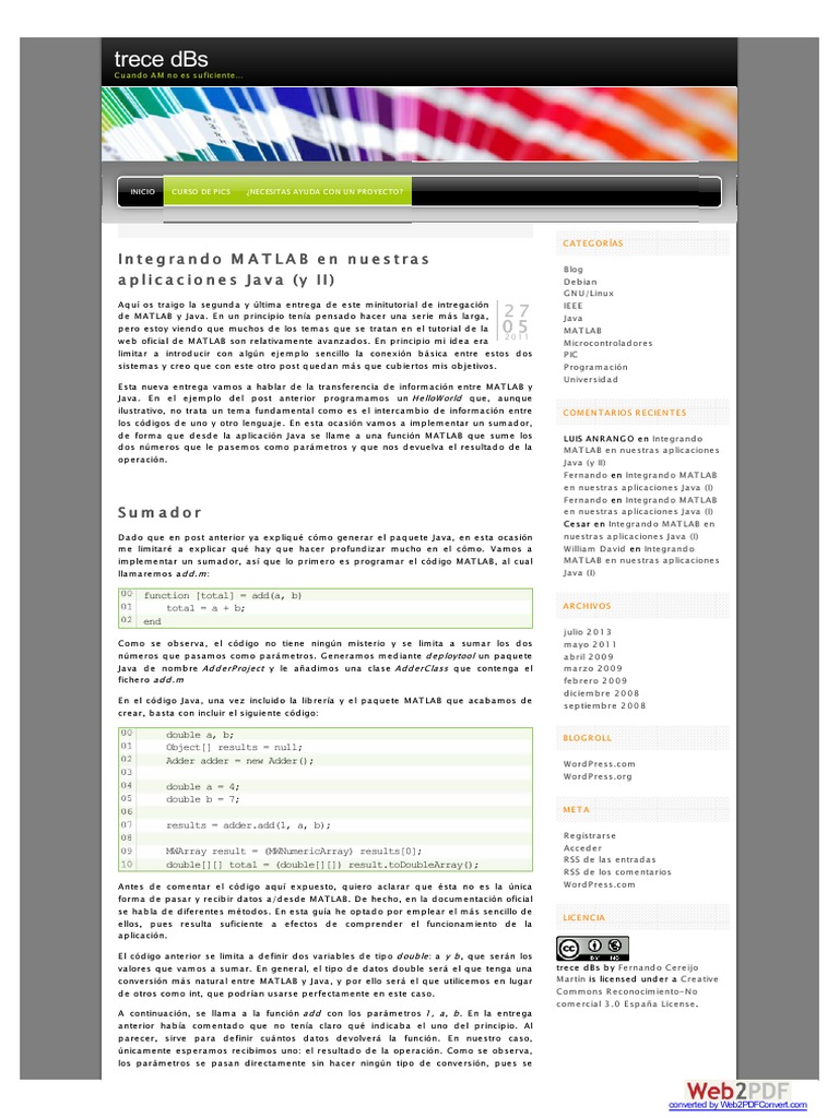 Integrando MATLAB en nuestras aplicaciones Java (II): Transferencia de datos entre MATLAB y Java ...