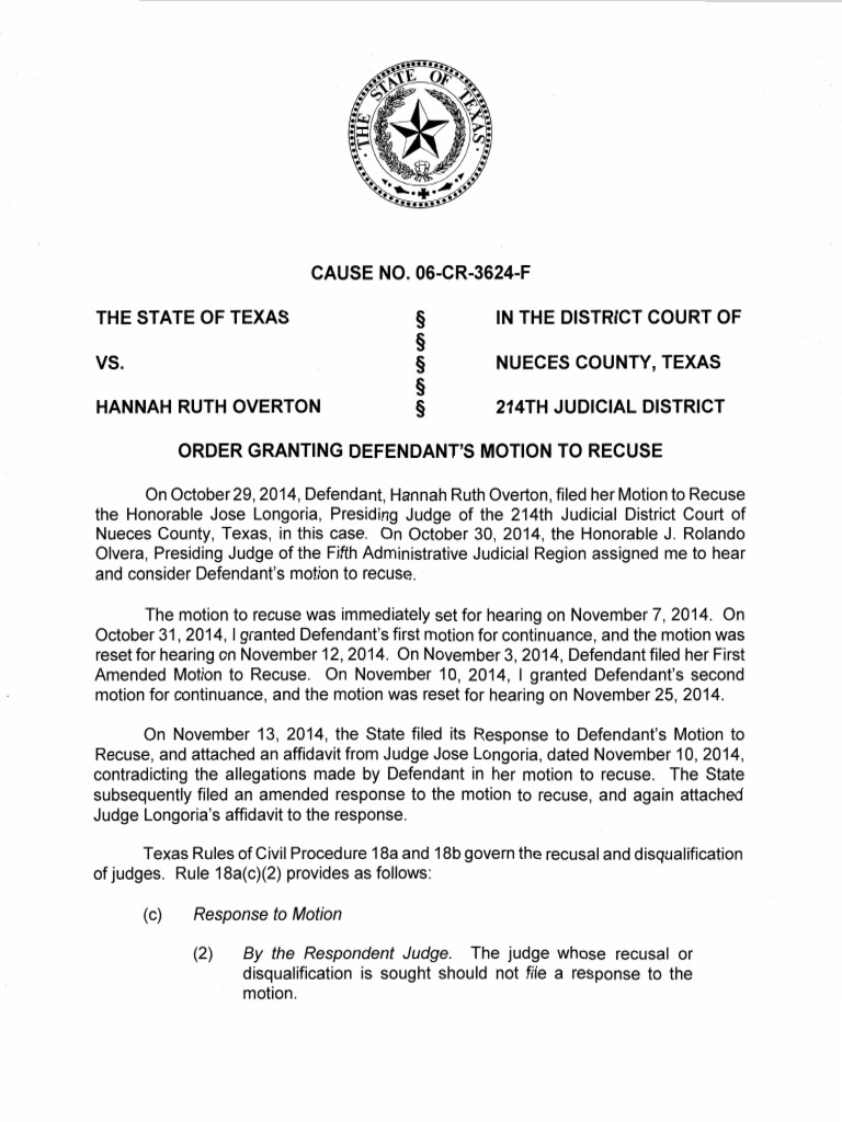 Recusal Order | PDF | Judicial Disqualification | United States Law