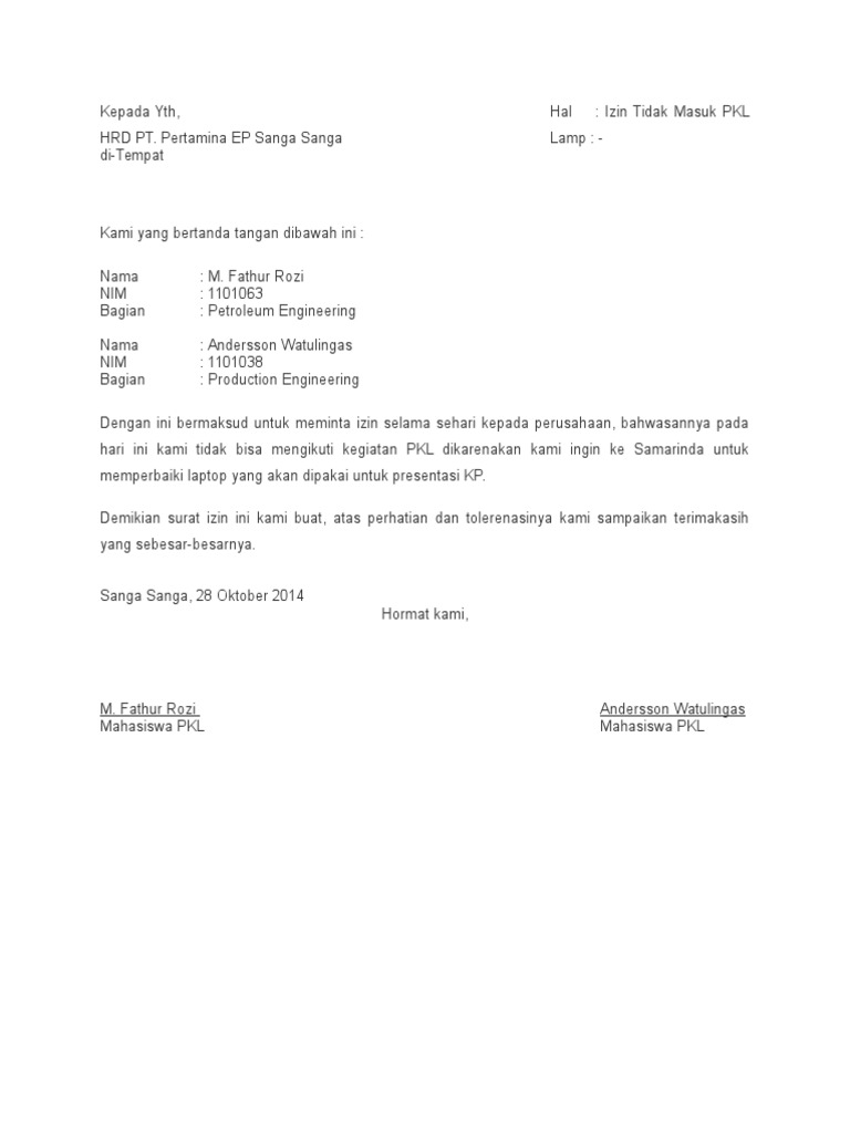 Contoh Surat Izin KP | PDF | Karier & Perkembangan | Bisnis