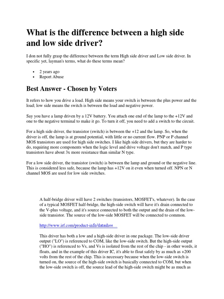 Understanding High vs. Low Side Drivers | PDF | Field Effect Transistor ...