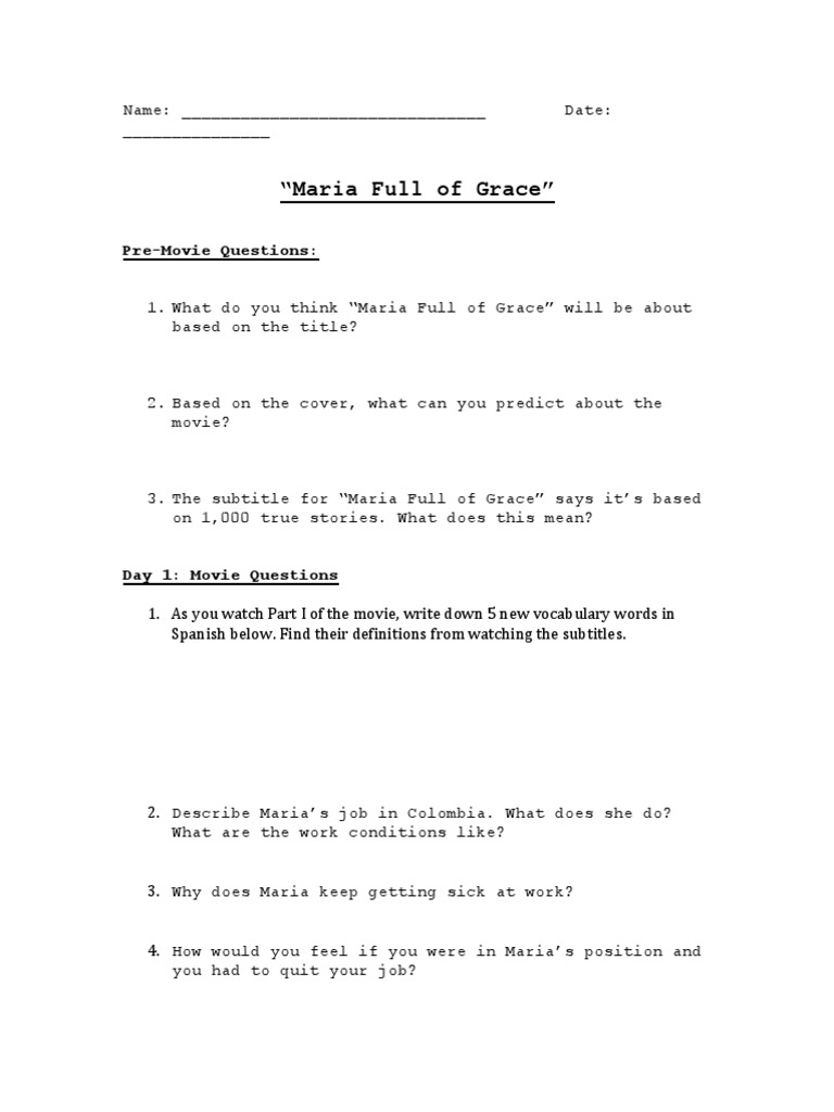 "Maria Full of Grace: Movie Discussion Guide" | PDF