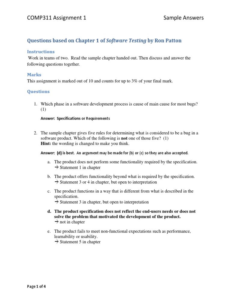COMP311 Software Testing Answers | PDF | Software Bug | Software Testing