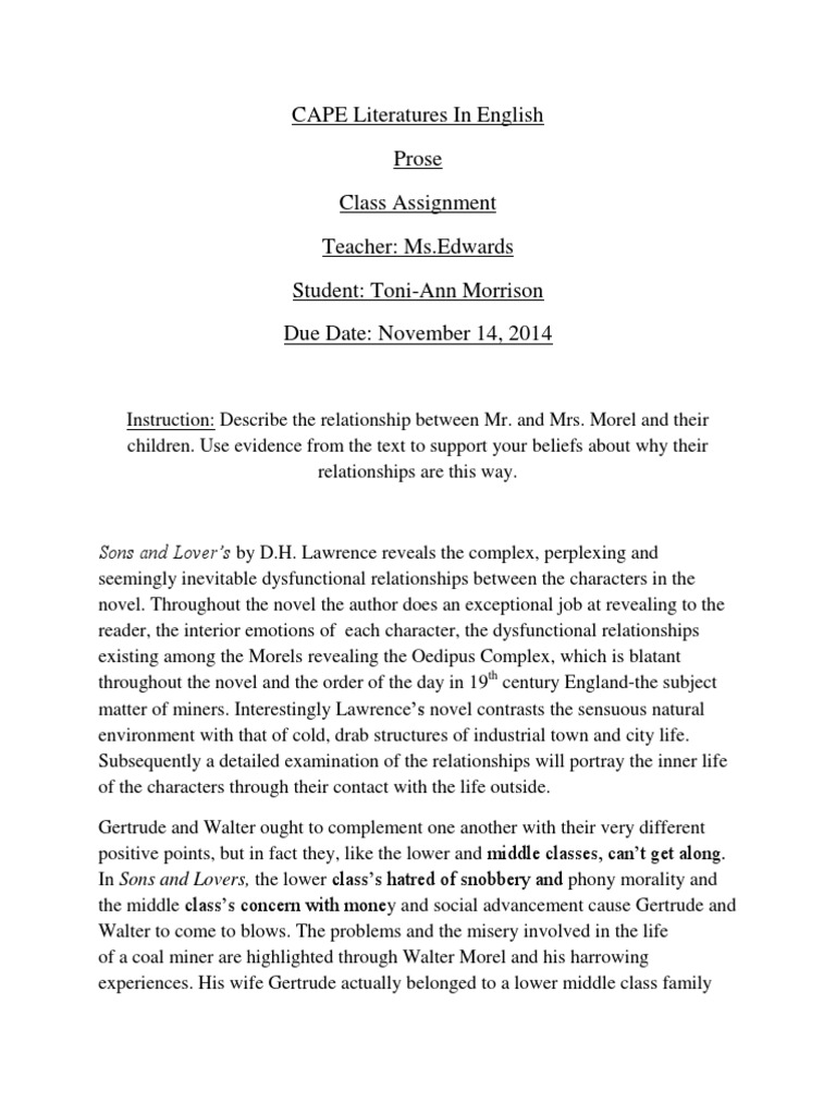 CAPE Literatures in English | PDF | Sons And Lovers | Oedipus Complex