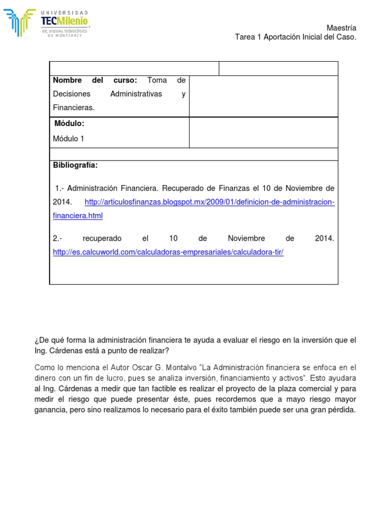 Tarea 1 Admon Financiera | PDF