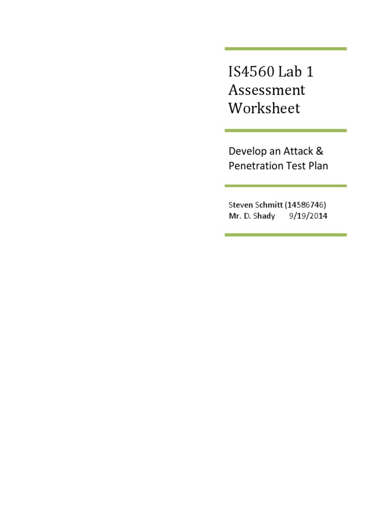 IS4560 Lab 1 Assessment Worksheet | PDF | Security Hacker | Penetration ...