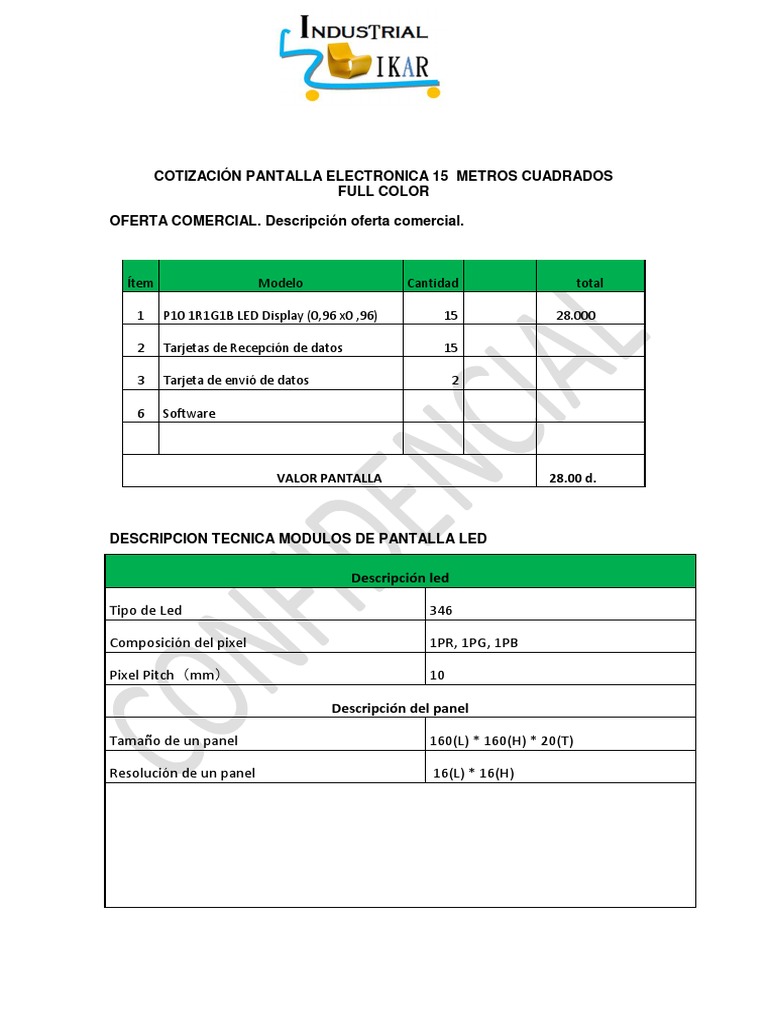 Ficha Tecnica Pantalla Led | PDF