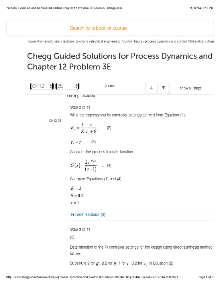 Process Dynamics and Control 3rd Edition Chapter 12 Problem 3E Solution | PDF | Control Theory ...