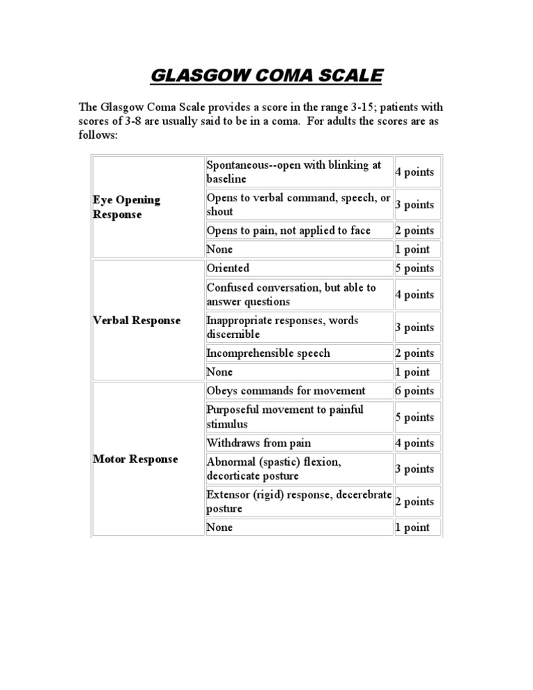 Glasgow Coma Scale Overview | PDF