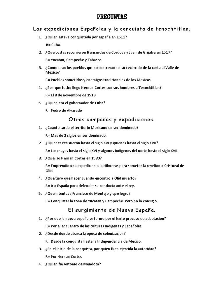 Preguntas de Historia | PDF | Nueva españa | Imperio español