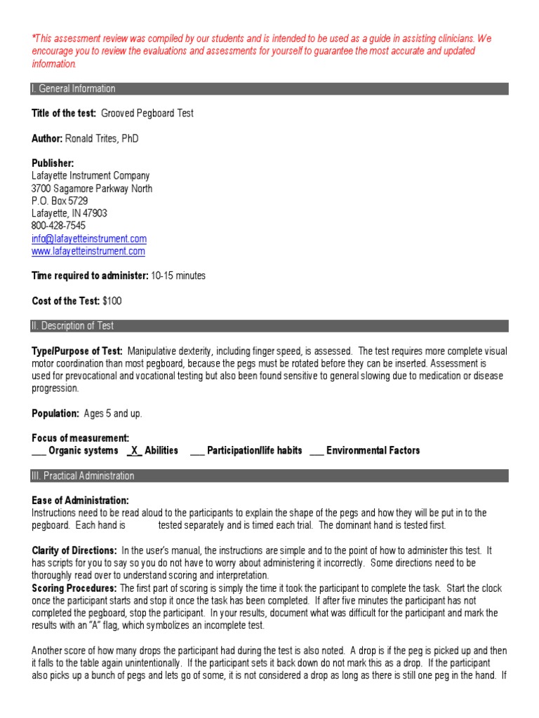 Grooved Peg Board | PDF | Educational Assessment | Validity (Statistics)