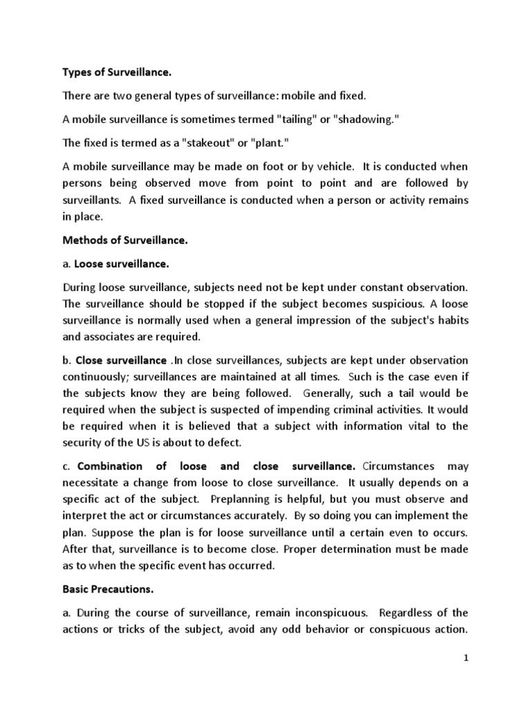 Types and Techniques of Surveillance | PDF