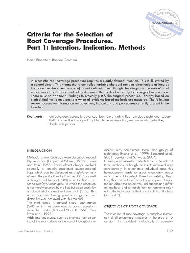 Criteria For Root Coverage Procedures | PDF | Dentistry | Dentistry ...