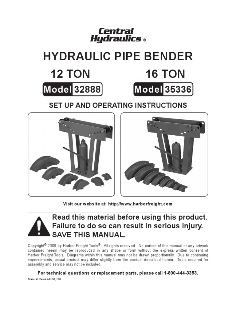 Central hydraulics 12 ton pipe bender store