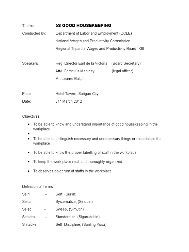 5S Good Housekeeping Guidelines | PDF