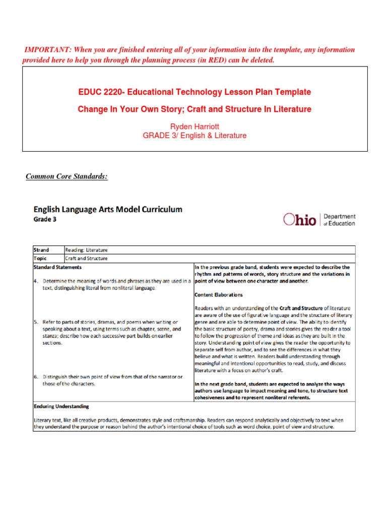 Grade 3 Literature Lesson Plan: Change | PDF | Narration | Pedagogy