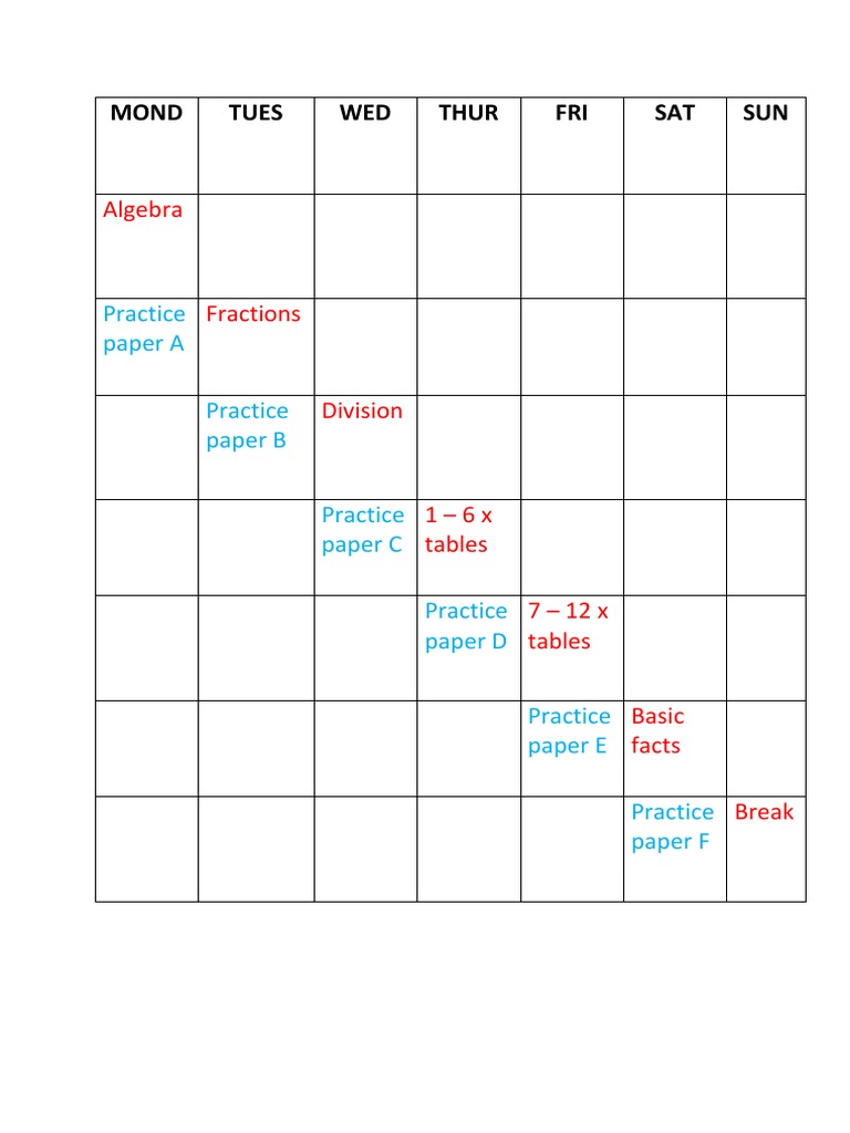 Weekly Math Practice Schedule | PDF