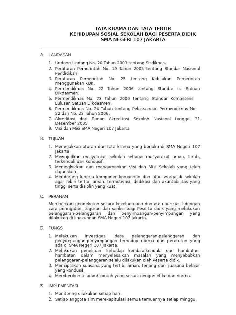 Tata Krama Dan Tata Tertib Sman 107 | PDF