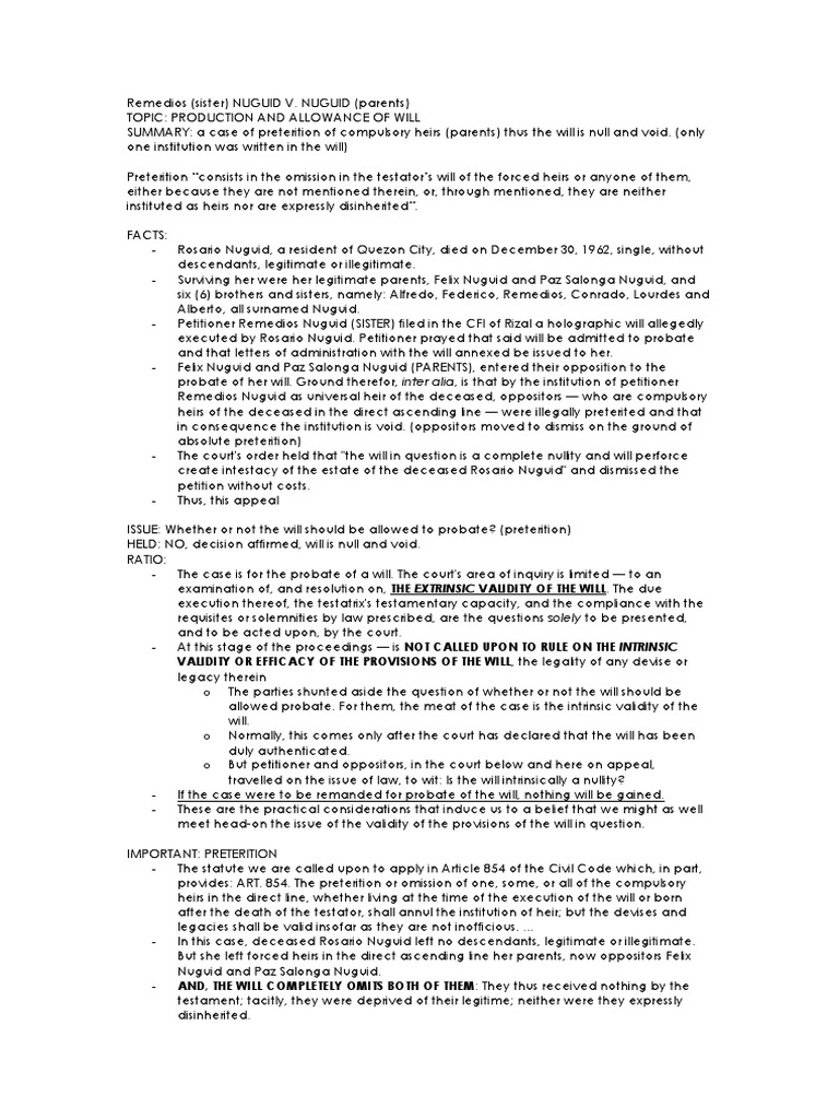 Nuguid v. Nuguid D | PDF | Will And Testament | Social Institutions