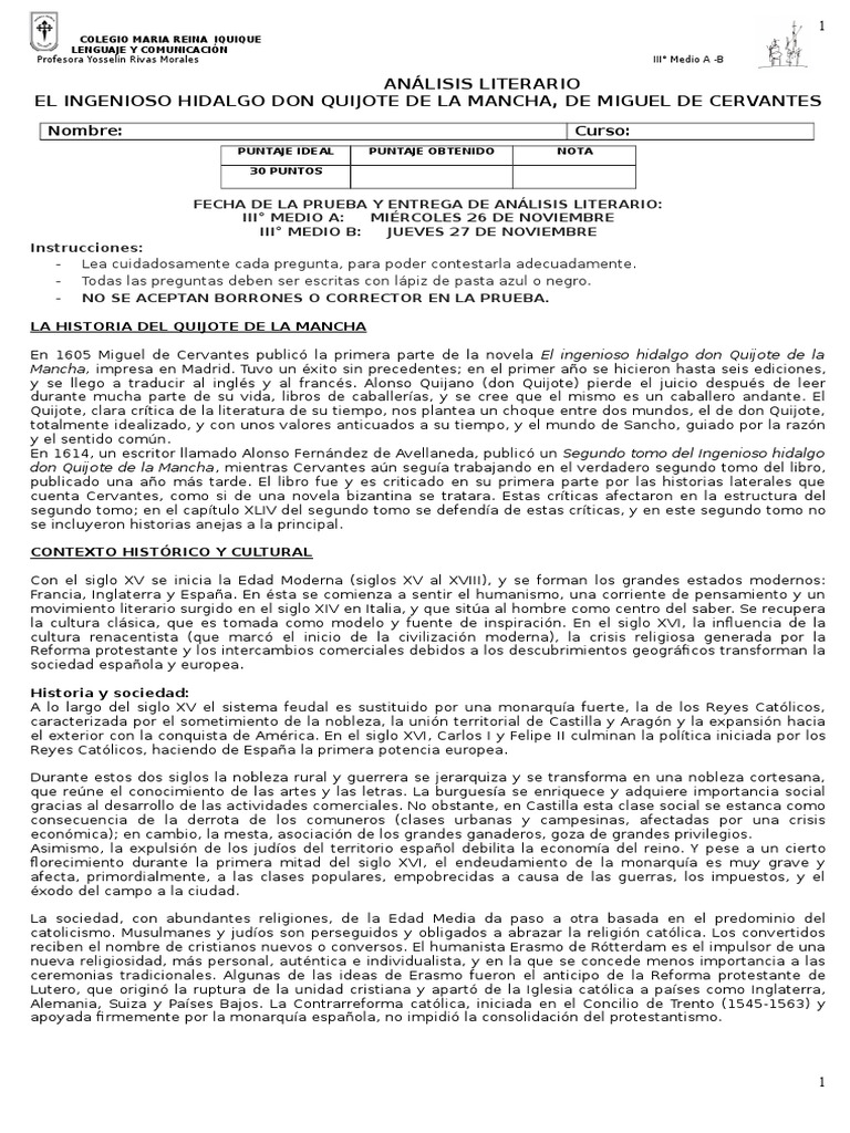 Análisis literario de Don Quijote | PDF | Don Quijote | Miguel De Cervantes