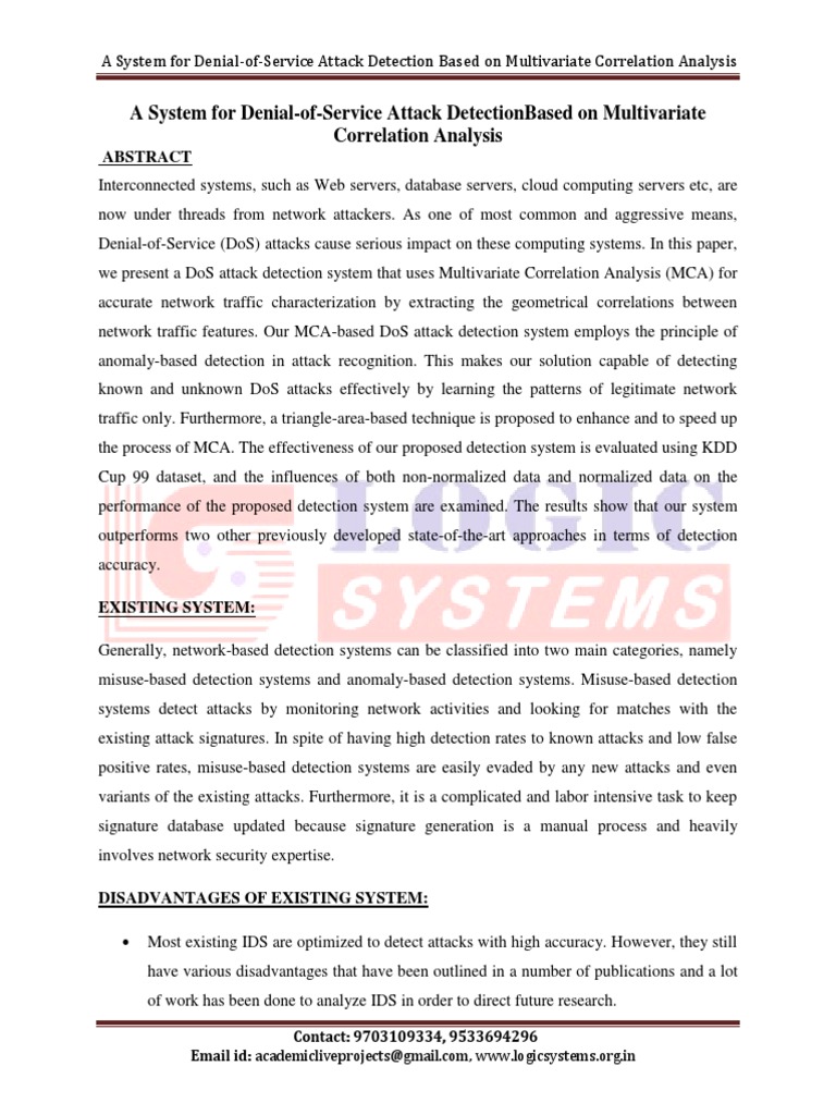 A System For Denial-Of-Service Attack Detection Based On Multivariate Correlation Analysis | PDF ...
