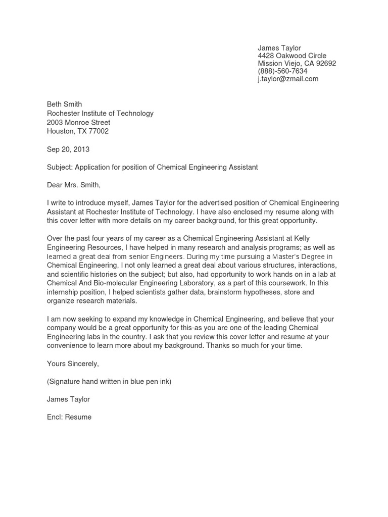 Application Letter | Metallurgy | Chemical Engineering