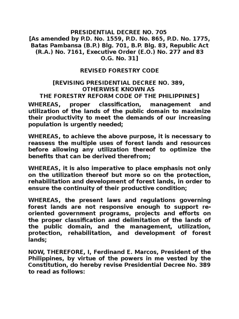 PD 705 - Revised Forestry Code | PDF | Forestry | Forests