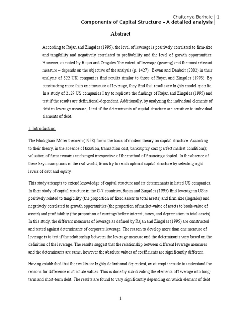 Components of Capital Structure A Detailed Analysis | PDF | Capital ...