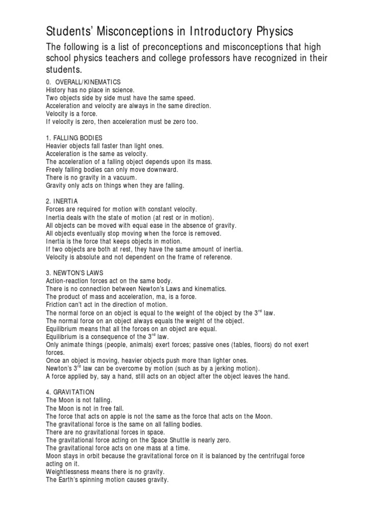 Common Physics Misconceptions | PDF | Force | Capacitor