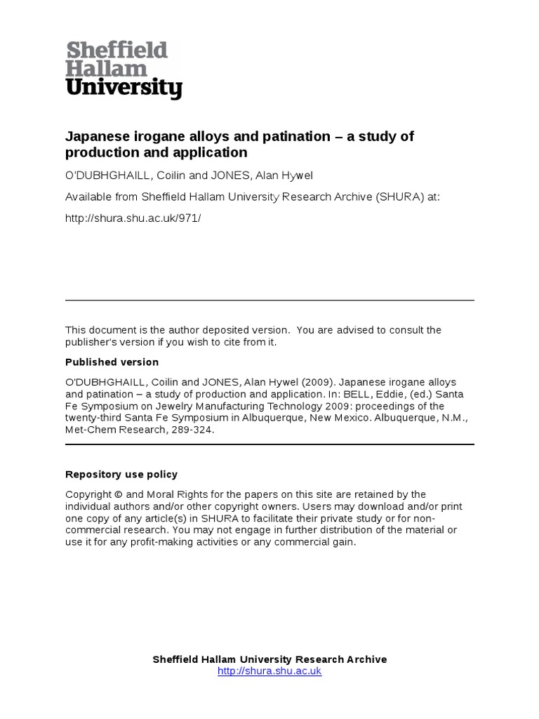 Japanese Irogane Alloys and Patination | PDF | Casting (Metalworking ...
