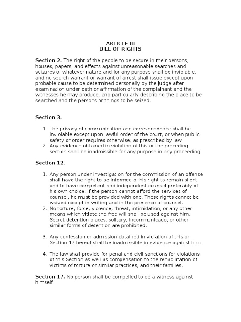 Article Iii Bill of Rights Section 2. The Right of The People To Be ...