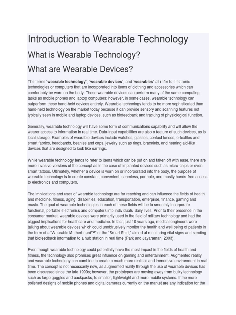 Introduction To Wearable Technology | PDF | Wearable Technology | E ...