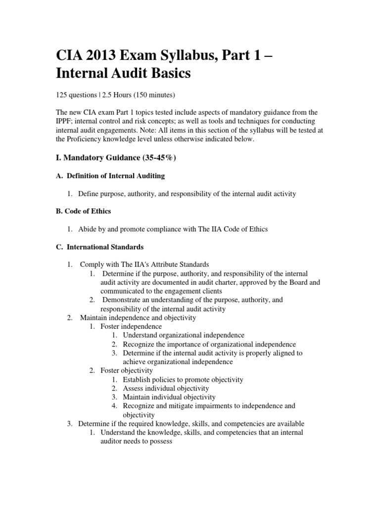 CIA Part 1 Syllabus | PDF | Internal Audit | Audit