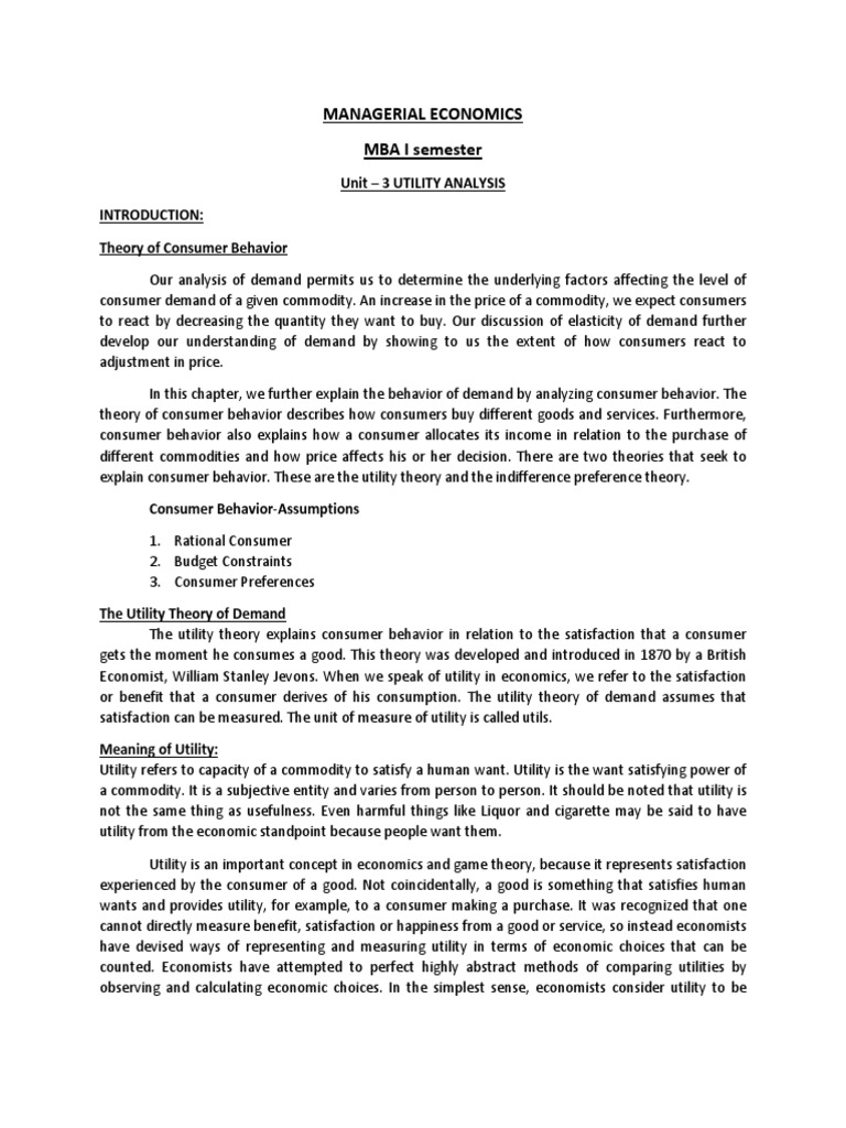 Utility Analysis | PDF | Utility | Demand