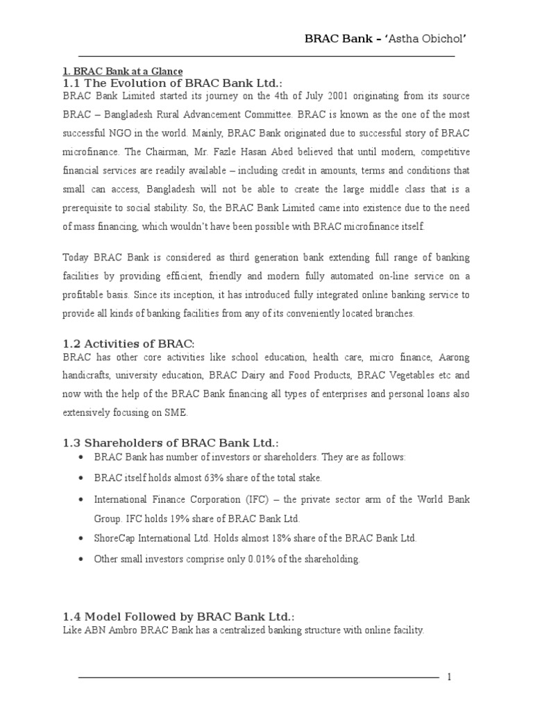 Report on BRAC Bank[1] | Credit (Finance) | Banks