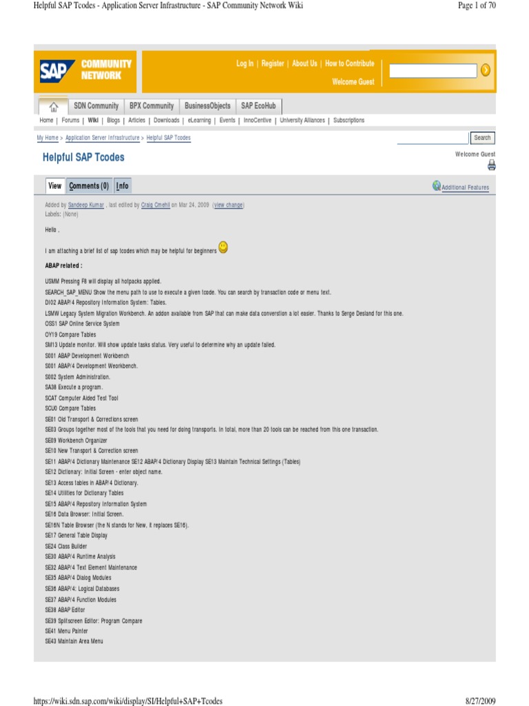 Helpfull SAP Tcodes | PDF | Information Technology | Software