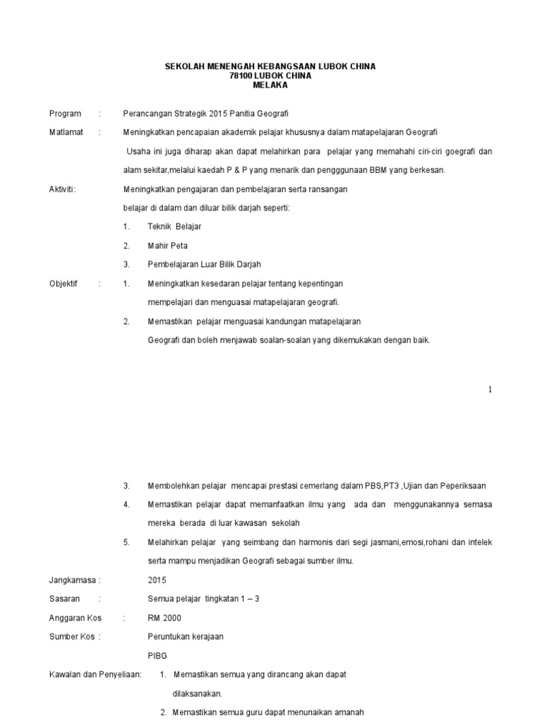 Perancangan Strategik Panitia Geografi 2015 | PDF