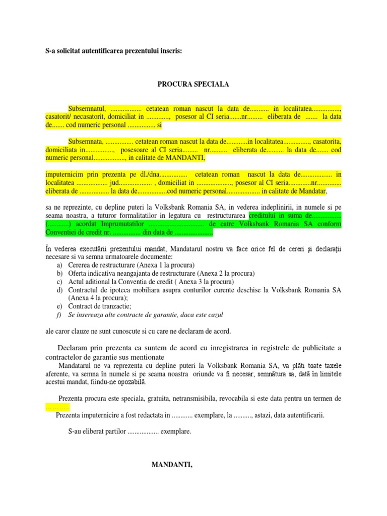 Model Procura Notariala | PDF