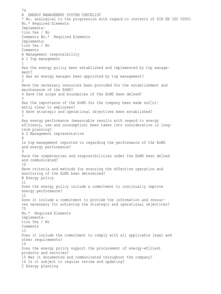 Checklist Audit ISO 50001 | PDF | Audit | Internal Audit