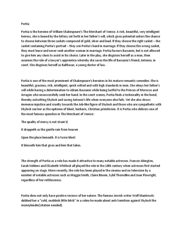 The Character of Portia | PDF | The Merchant Of Venice
