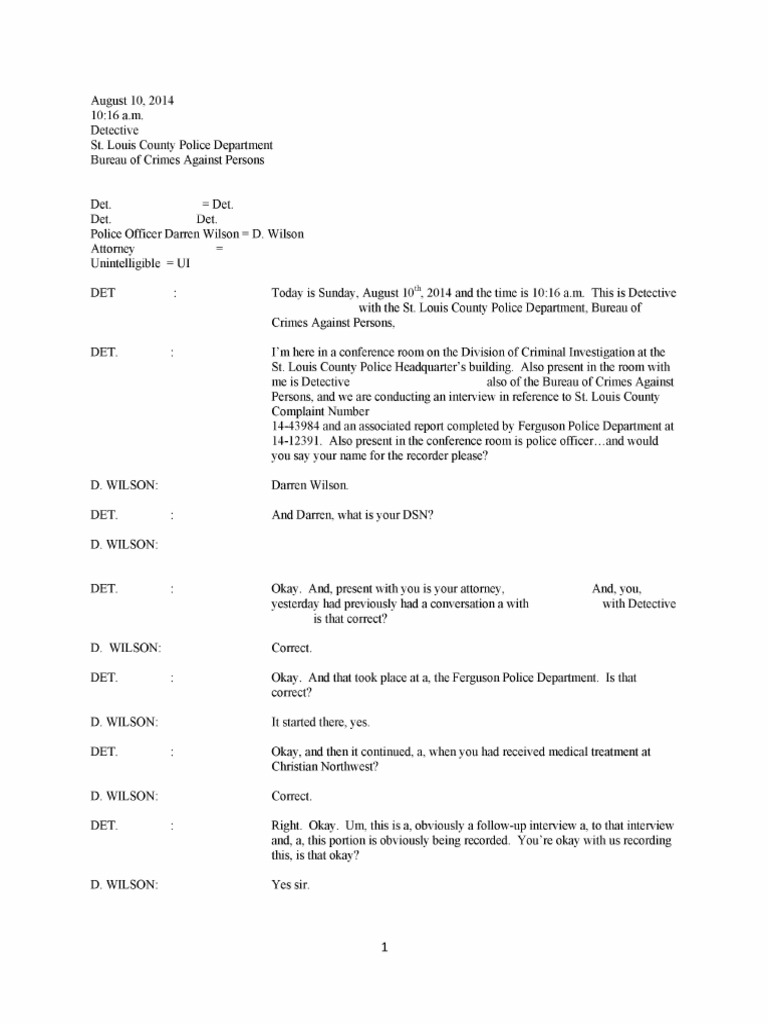 Ferguson Officer Darren Wilson Detective Interview | PDF