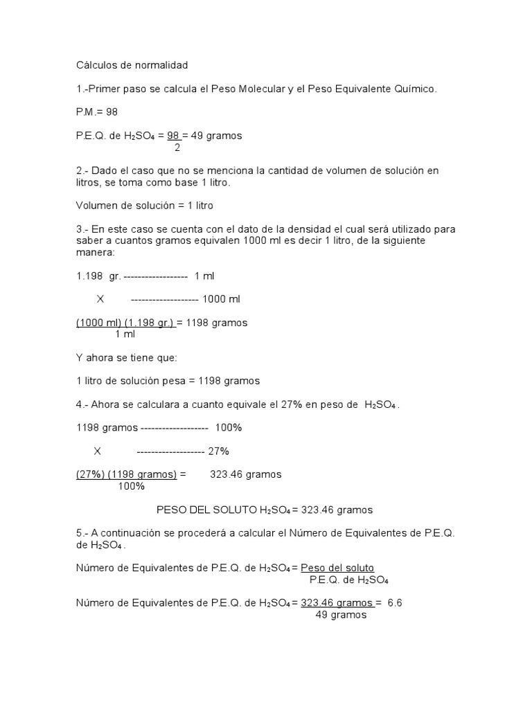 Como Calcular Normalidad | PDF | Concentración | Ciencias fisicas